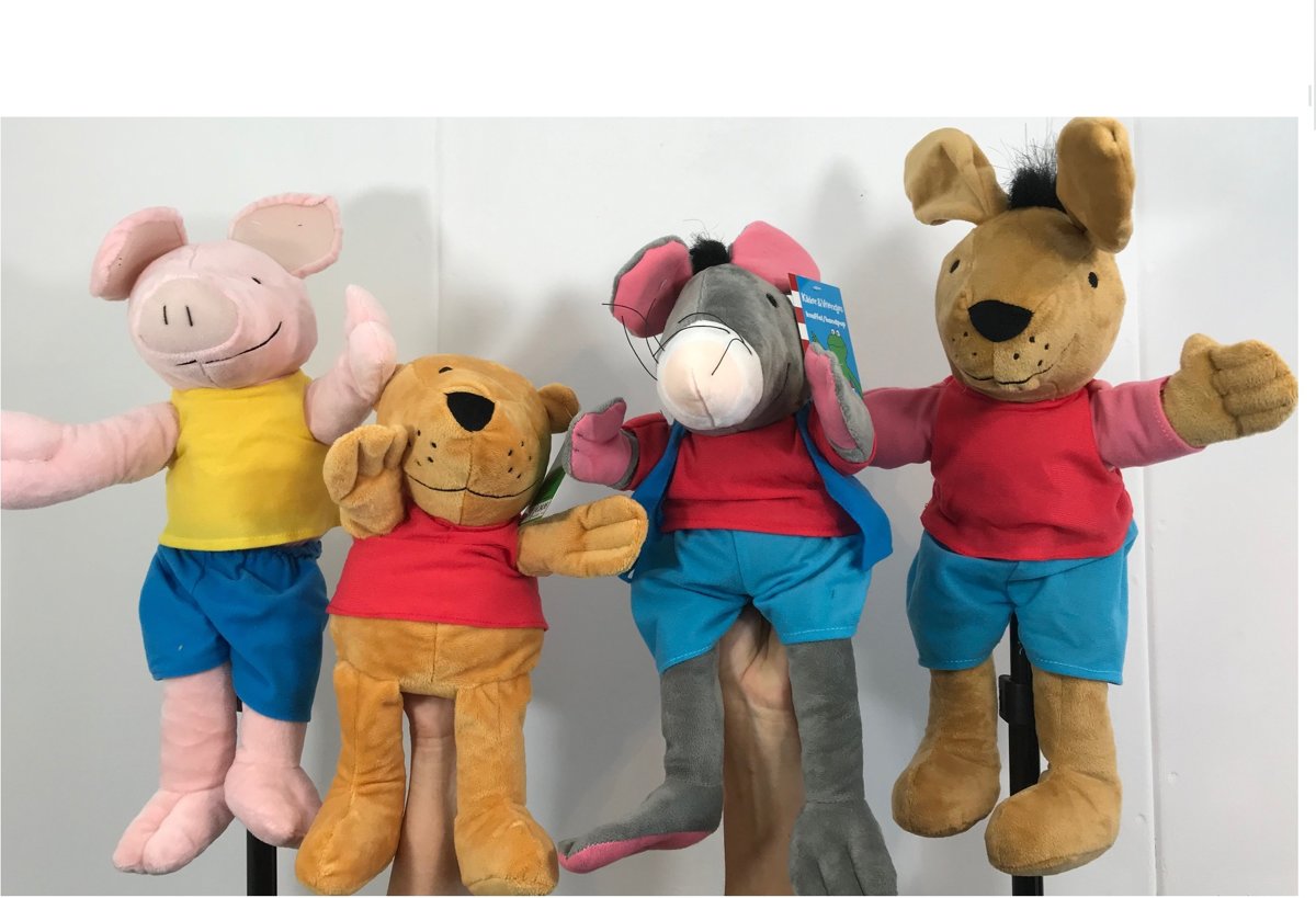 Handpoppen set 40 cm Haas Varken Rat Beer - handpop knuffel van kikker ...