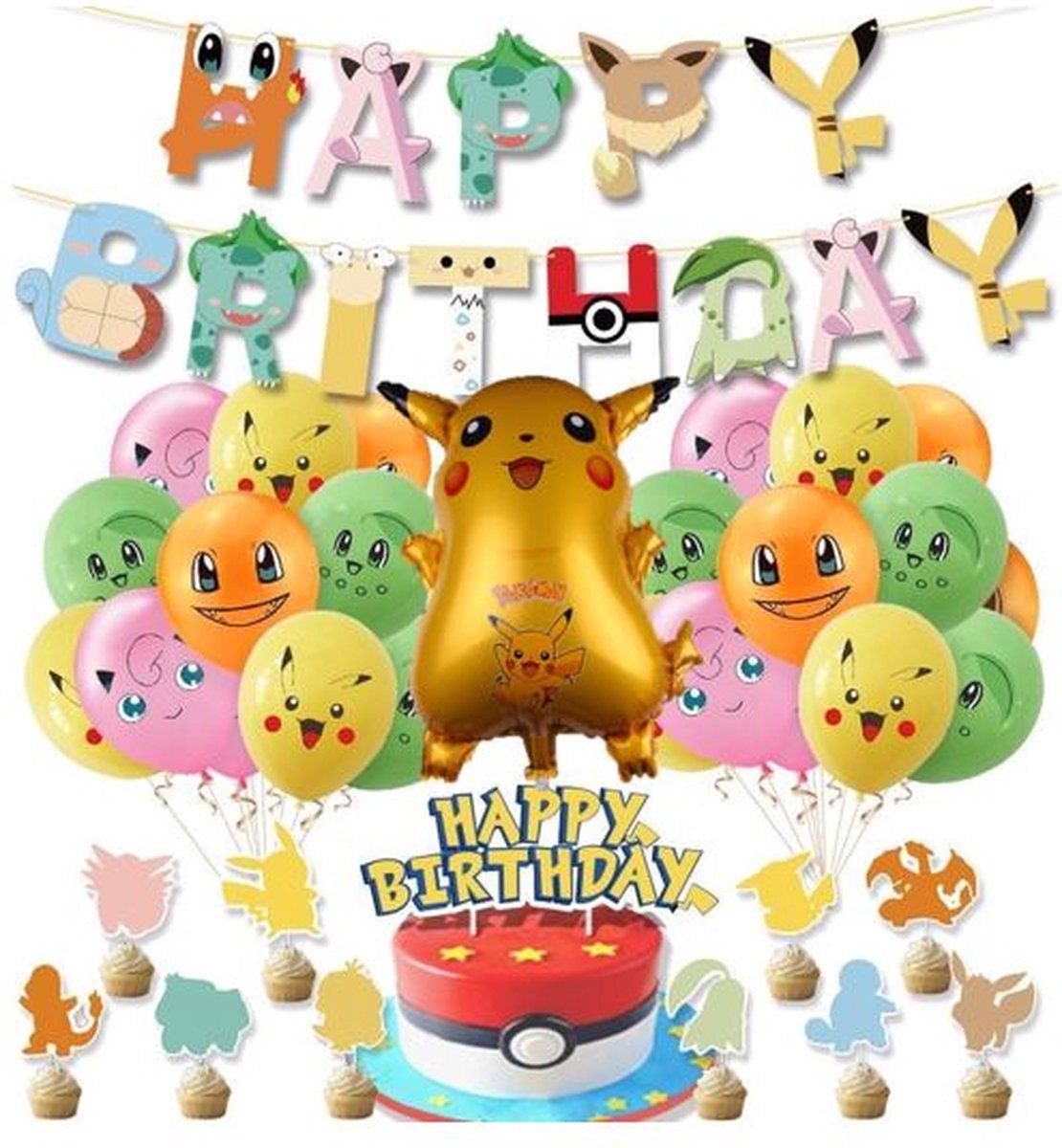 37-delige verjaardagset van Pokemon - Pokemon versiering - Pokemon ...